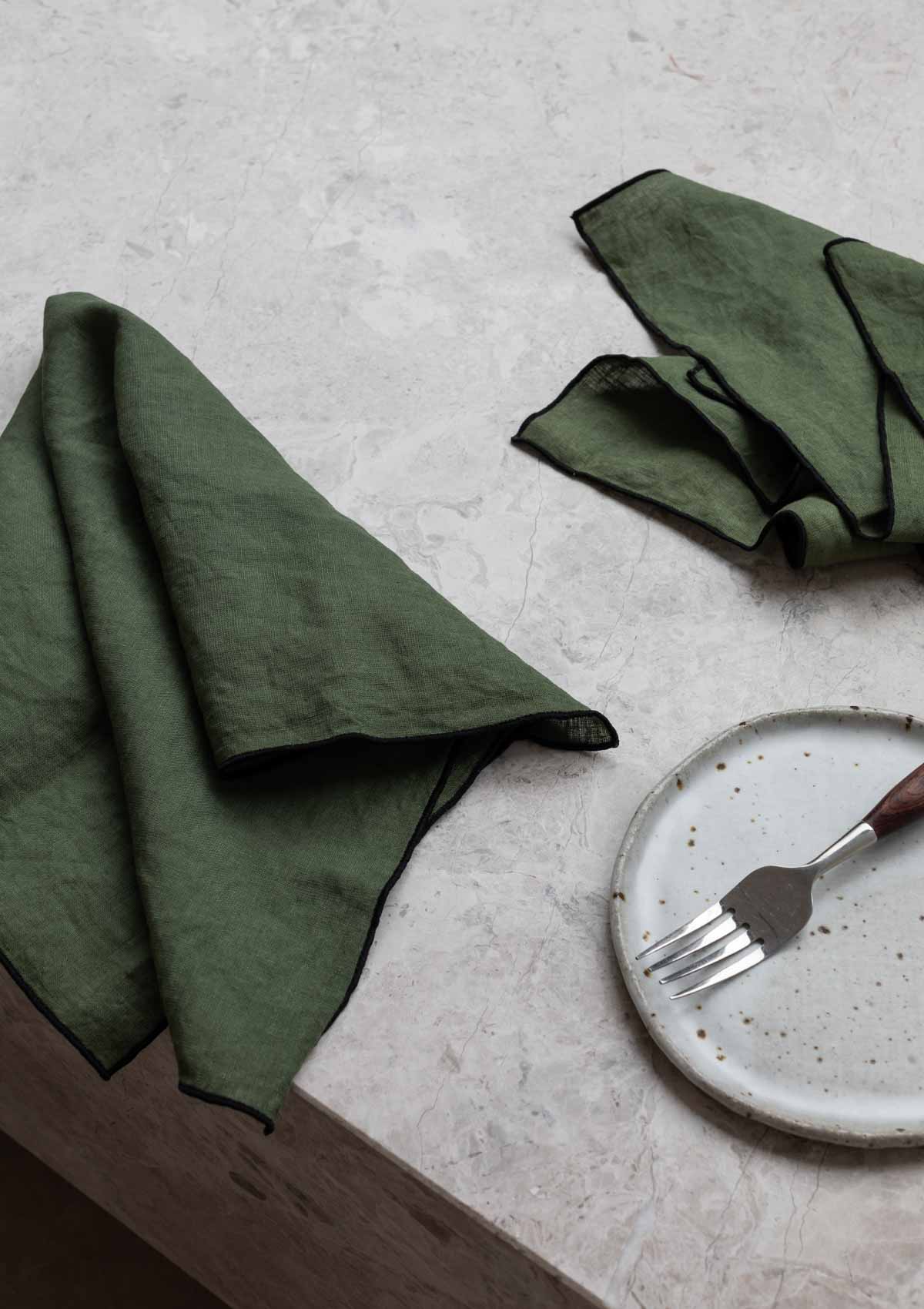 Forest Green Amara Stitch Linen Napkins | Hire – RENDR